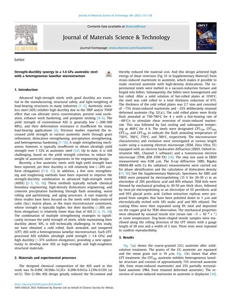 Pdf Strength Ductility Synergy In A 14 Gpa Austenitic Steel With A Heterogeneous Lamellar