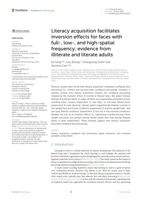 Pdf Literacy Acquisition Facilitates Inversion Effects For Faces With Full Low And High
