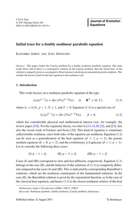 Pdf Initial Trace For A Doubly Nonlinear Parabolic Equation