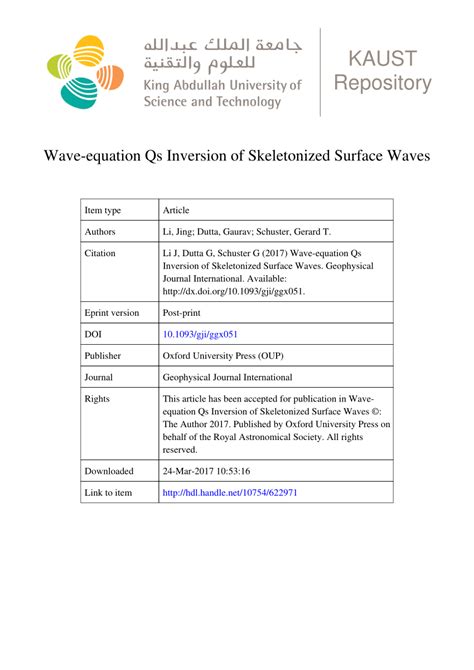 Pdf Wave Equation Qs Inversion Of Skeletonized Surface Waves