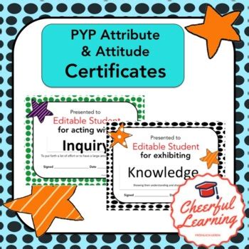 PYP Attitudes And Attributes Certificates By Cheerful Learning TPT