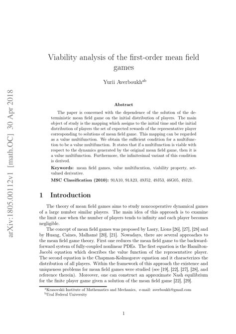 Pdf Viability Analysis Of The First Order Mean Field Games