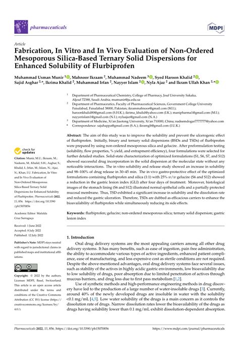 Pdf Fabrication In Vitro And In Vivo Evaluation Of Non Ordered Mesoporous Silica Based