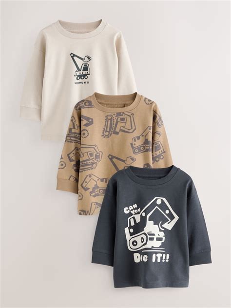 Buy Black Brown Digger Long Sleeve Graphic Print T Shirts 3 Pack 3mths 7yrs From Next Ukraine
