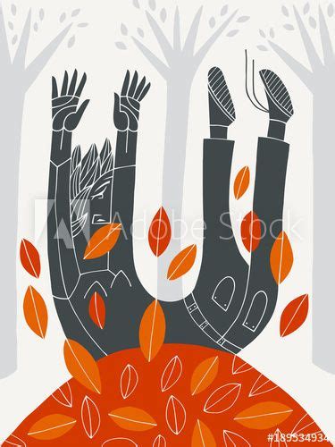 Woman Falling Into Pile Of Autumn Leaves Stock Illustration Art Block Autumn Leaves