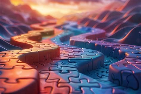 Premium Photo A 3d Stylized Pathway Made Of Interconnected Puzzle Pieces