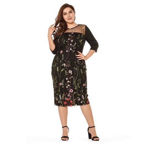 Plus Size Black Mesh Insert Cocktail Wedding Guest Lace Dress With Sleeves 3 Apricus Fashion