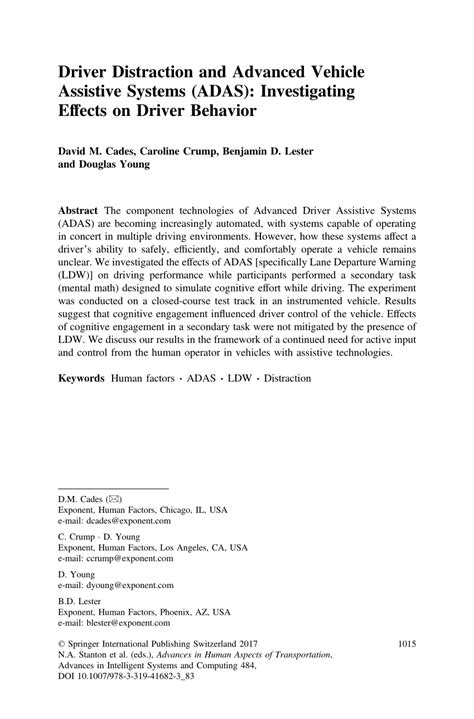 Pdf Driver Distraction And Advanced Vehicle Assistive Systems Adas Investigating Effects On