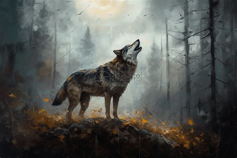 野狼在森林中嚎叫插画图片下载 正版图片600075063 摄图网