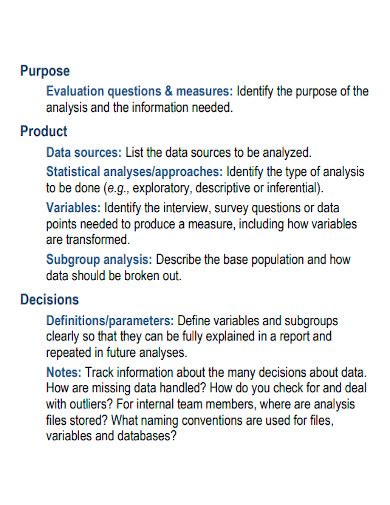 FREE Data Analysis Plan Samples Collection Project Management