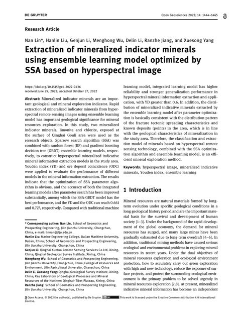 Pdf Extraction Of Mineralized Indicator Minerals Using Ensemble