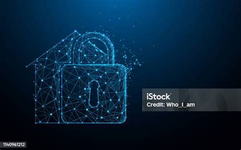 홈 보안 개념 및 선 삼각형 및 입자 스타일 디자인에서 삽화 벡터 집에 대한 스톡 벡터 아트 및 기타 이미지 집 로우 폴리곤 모델링 대학교 Istock