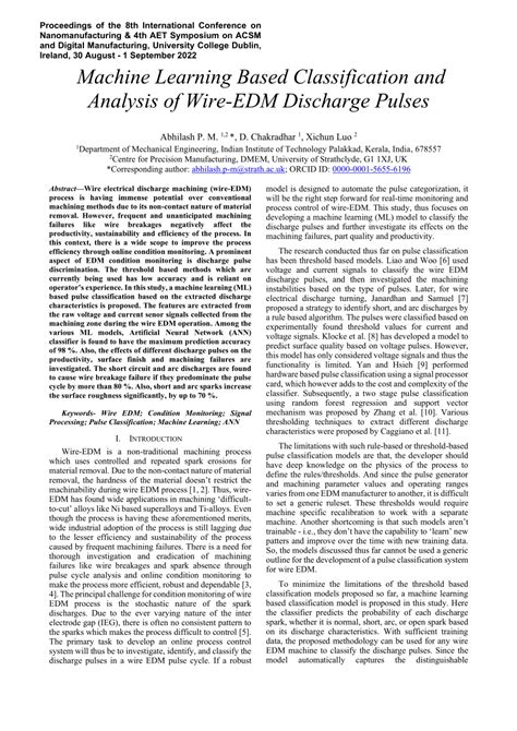 Pdf Machine Learning Based Classification And Analysis Of Wire Edm Discharge Pulses
