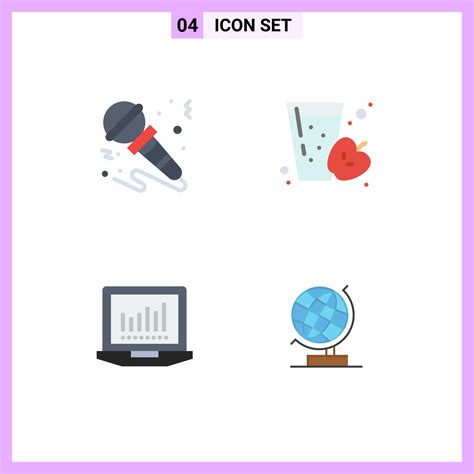 Set Of 4 Modern Ui Icons Symbols Signs For Microphone Laptop Music Fruit Tecnology Editable