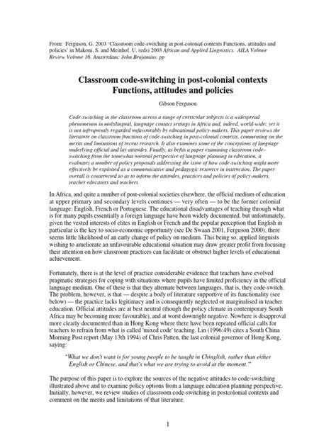Code Switching Pdf Multilingualism Teachers