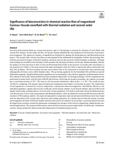 Pdf Significance Of Bioconvection In Chemical Reactive Flow Of Magnetized Carreau Yasuda