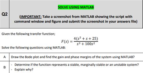 Solved SOLVE USING MATLAB Q2 IMPORTANT Take A Screenshot Chegg