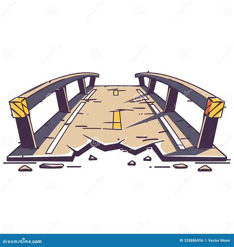 Broken Overpass Highway Empty Road With Stop Signs Vector Illustration