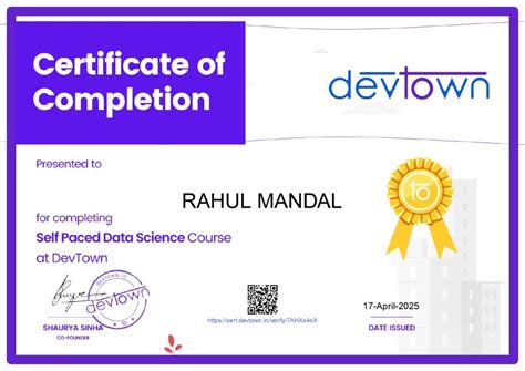 Datascience Learning Certification Devtown Continuouslearning Rahul Mandal