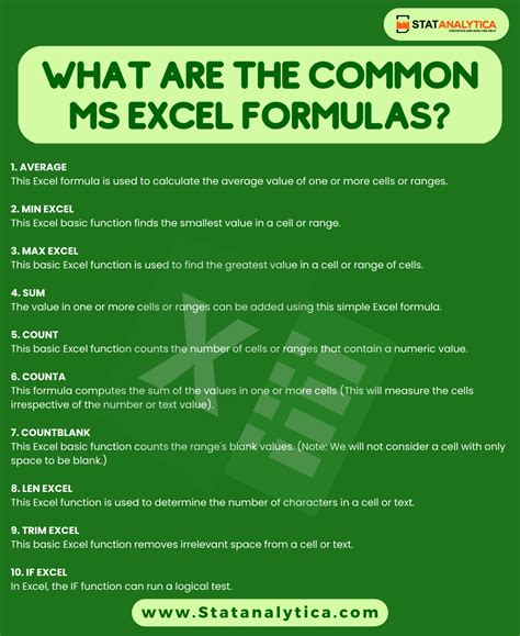 What Are The Common Ms Excel Formulas R Excel Fr