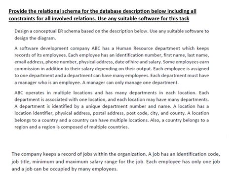 Solved Provide The Relational Schema For The Database