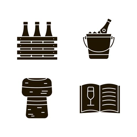 Alcohol Glyph Icons Set Bar Wine Beer Case Champagne Bucket Cork