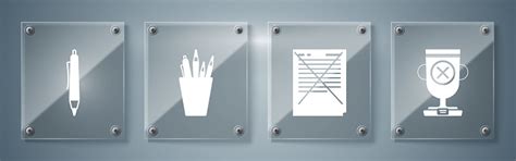 세트 포상 컵 오답 설문 조사가있는 시험지 필통 문구 및 펜 정사각형 유리 패널 벡터 건강 검진에 대한 스톡 벡터 아트 및 기타