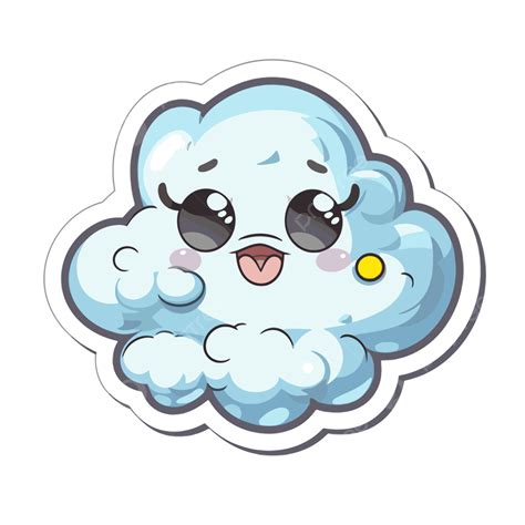 The Cute Kawaii Cloud Sticker On A White Background Vector Clipart Cloud Background Cloud