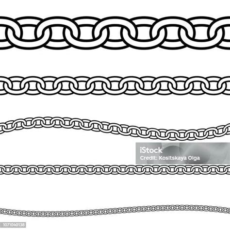 흰색 바탕에 검은 격리 개요 체인의 집합입니다 체인 라인의 완벽 한 패턴입니다 장식 테두리입니다 0명에 대한 스톡 벡터 아트 및 기타 이미지 Istock