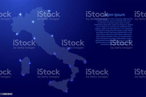 파란색 패턴의 이탈리아지도는 평행선과 빛나는 우주 별 격자를 기울입니다 벡터 그림입니다 0명에 대한 스톡 벡터 아트 및 기타