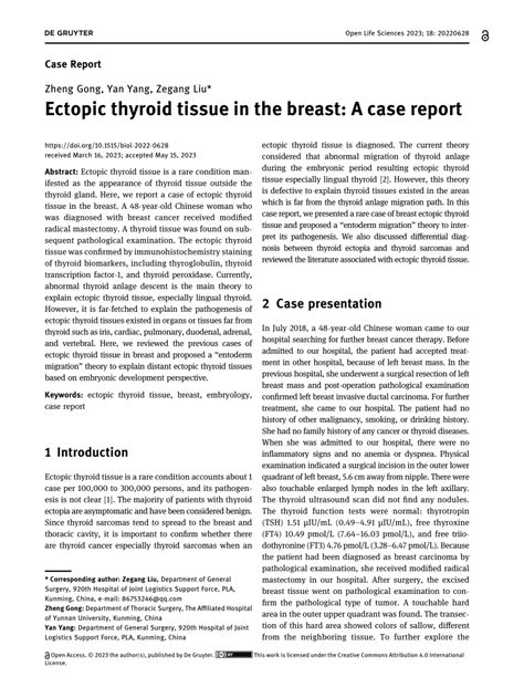 Pdf Ectopic Thyroid Tissue In The Breast A Case Report