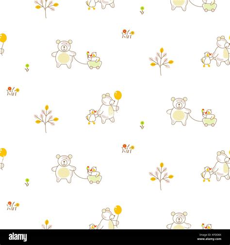 Cute Bear And Duck Friends Seamless Vector Pattern Stock Vector Image