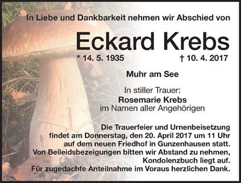 Traueranzeigen Von Eckard Krebs Trauernnde