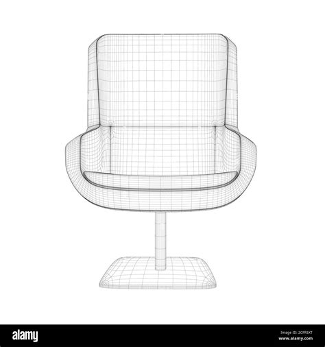 Wireframe Of A Comfortable Chair From Black Lines Isolated On White Background Front View 3d