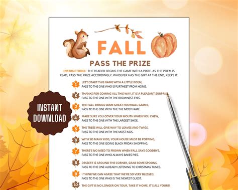 Fall Pass The Prize Fall Left Right Fun Fall Game Fall Game Fall Game Printable Fall Party Game