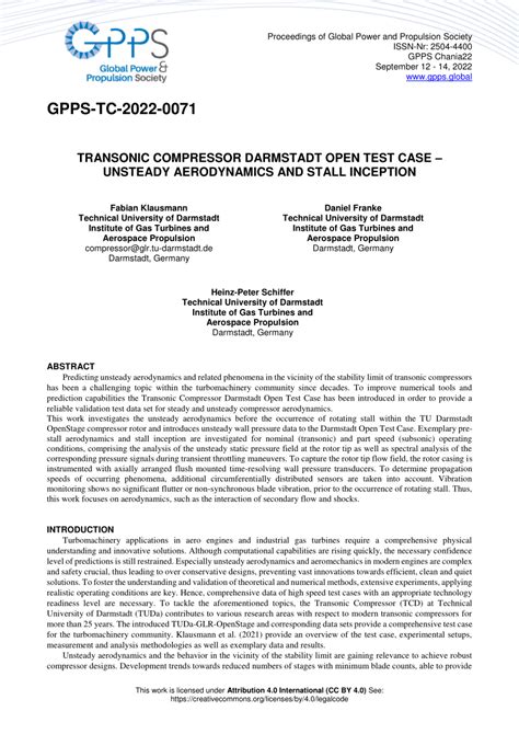 Pdf Transonic Compressor Darmstadt Open Test Case Unsteady Aerodynamics And Stall Inception