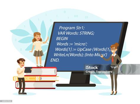 학교 아이들 에 정보학 또는 프로그래밍 수업 와 교사 벡터 일러스트 개념에 대한 스톡 벡터 아트 및 기타 이미지 개념 개인 지도 교사 공부 Istock