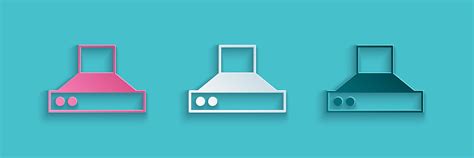 파란색 배경에 격리 된 종이 컷 키친 추출기 팬 아이콘 쿠커 후드 주방 배기 가전 종이 아트 스타일 벡터 3차원 형태에 대한 스톡 벡터 아트 및 기타 이미지 Istock