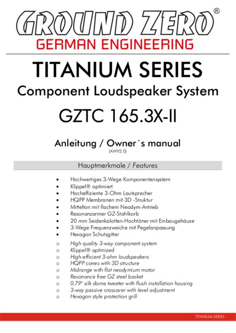 User manual Ground Zero GZTC 165.3X-II (English - 4 pages)