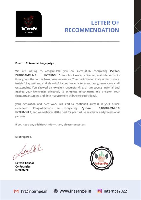 chirravuri lasyapriya on linkedin pythonprogramming internship internpe