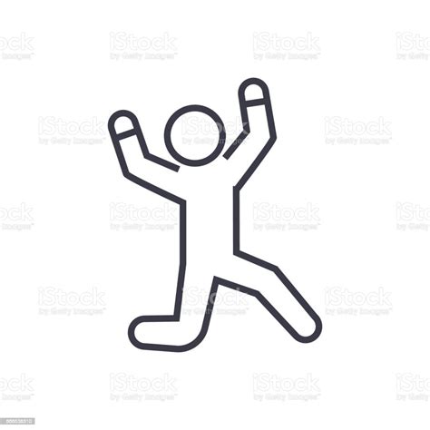 행복 한 사람에 선형 아이콘 기호 상징 벡터를 점프 절연 배경 가득 찬에 대한 스톡 벡터 아트 및 기타 이미지 가득 찬 개성 개념 긍정적인 감정 표현 Istock