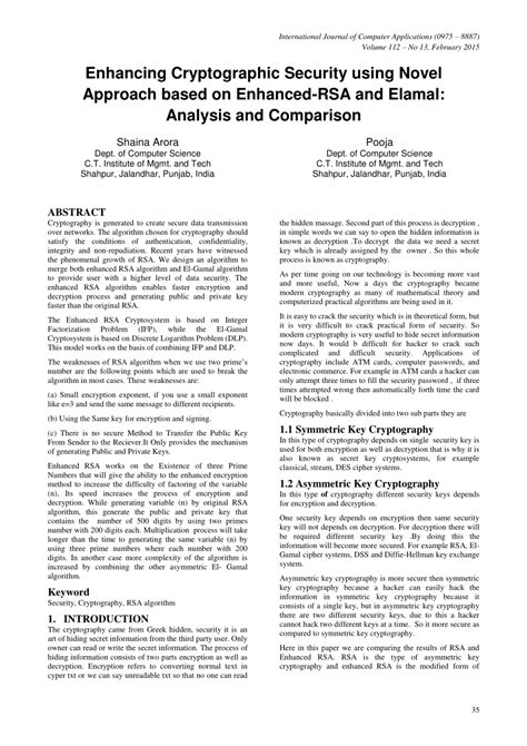 Pdf Enhancing Cryptographic Security Using Novel Approach Based On Enhanced Rsa And Elamal
