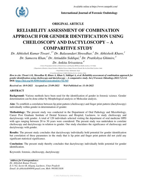 PDF Reliability Assessment Of Combination Approach For Gender Identification Using Cheiloscopy