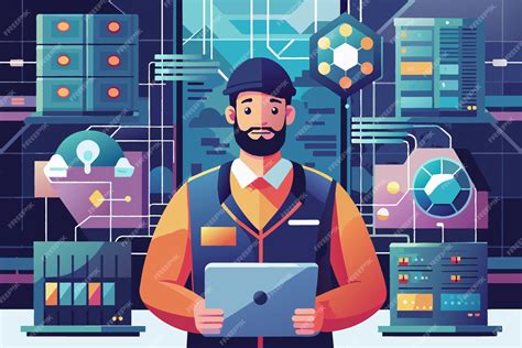 Premium Vector Flat Style Network Engineer With Network Infrastructure Diagrams And Network