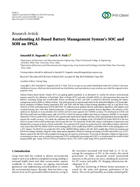 Pdf Accelerating Ai Based Battery Management Systems Soc And Soh On Fpga