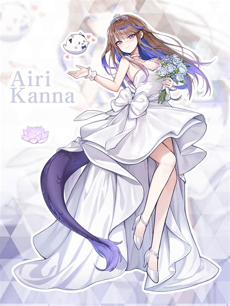 Picter Airi Kanna Stellive Absurdres Highres 1girl Bare Shoulders Blue Hair Bouquet Bow