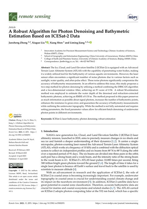 Pdf A Robust Algorithm For Photon Denoising And Bathymetric Estimation Based On Icesat 2 Data