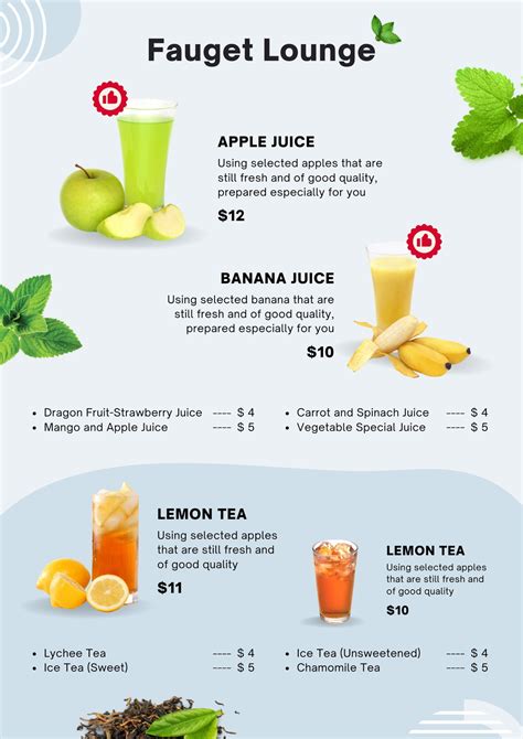 Juice Bar Menu Menu Template 51 Off