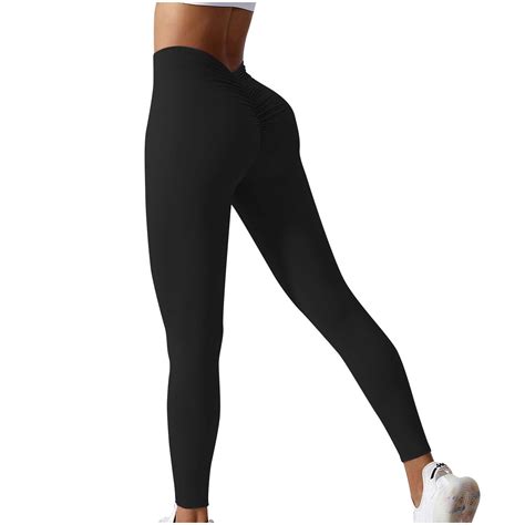 Wreesh Womens Yoga Pants Fashion Solid Color High Waisted Fold Yoga