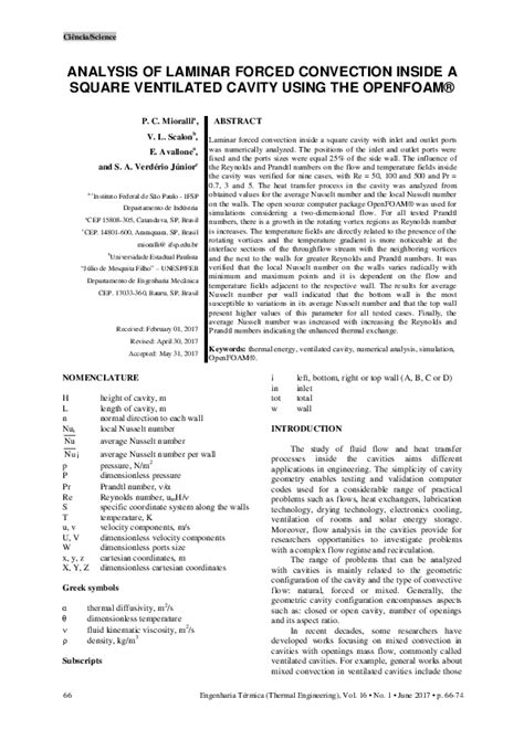 Pdf Analysis Of Laminar Forced Convection Inside A Square Ventilated Cavity Using The Openfoam®